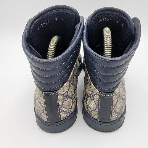 Gucci Men's GG Monogram Canvas Black Navy High Top Sneakers Gucci 7 US ...