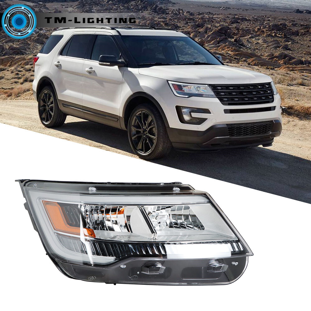For 2016-2019 Ford Explorer Headlight Halogen W/LED DRL Chrome Headlamp ...