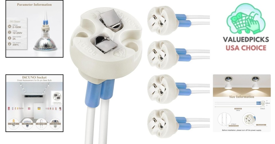 MR16 MR11 Bi-Pin Ceramic Socket Adapter, 5pcs Easy Install for Home Use ...