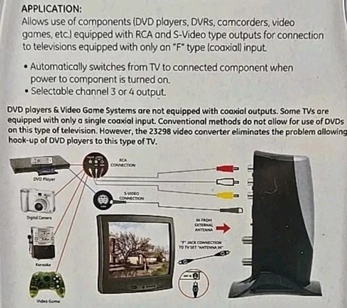 GE Video Converter RF Modulator AV23298 & VCR TV 300 75 Ohm Coax ...