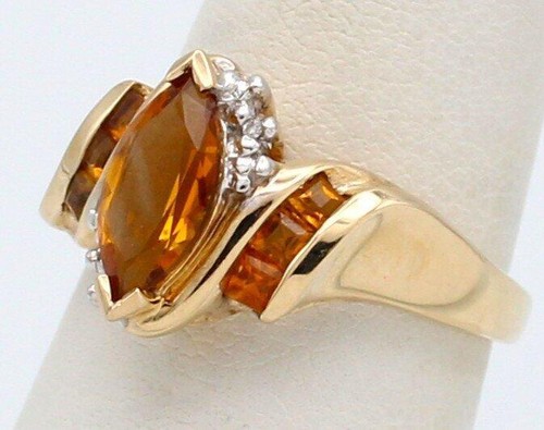 LGL 10K YELLOW GOLD CITRINE & DIAMOND COCKTAIL RING 3.2 GRAMS SIZE 6.75 ...