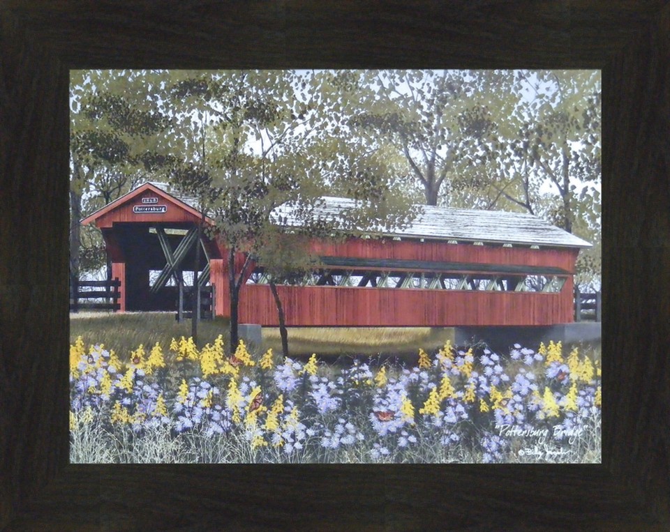 POTTERSBURG BRIDGE by Billy Jacobs FRAMED PICTURE 15x19 Covered Bridge ...
