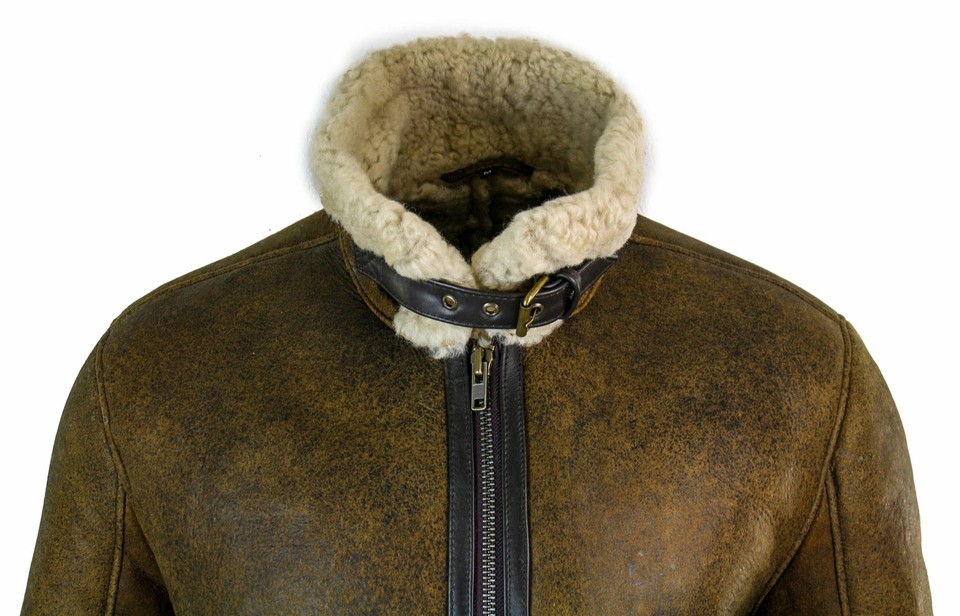 Mens Vintage Antique Sherling Sheepskin Cream Fur Air Force Pilot RAF ...