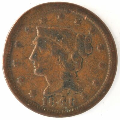 1848 Braided Hair Liberty Head US One Cent Copper Coin Large Cent ...