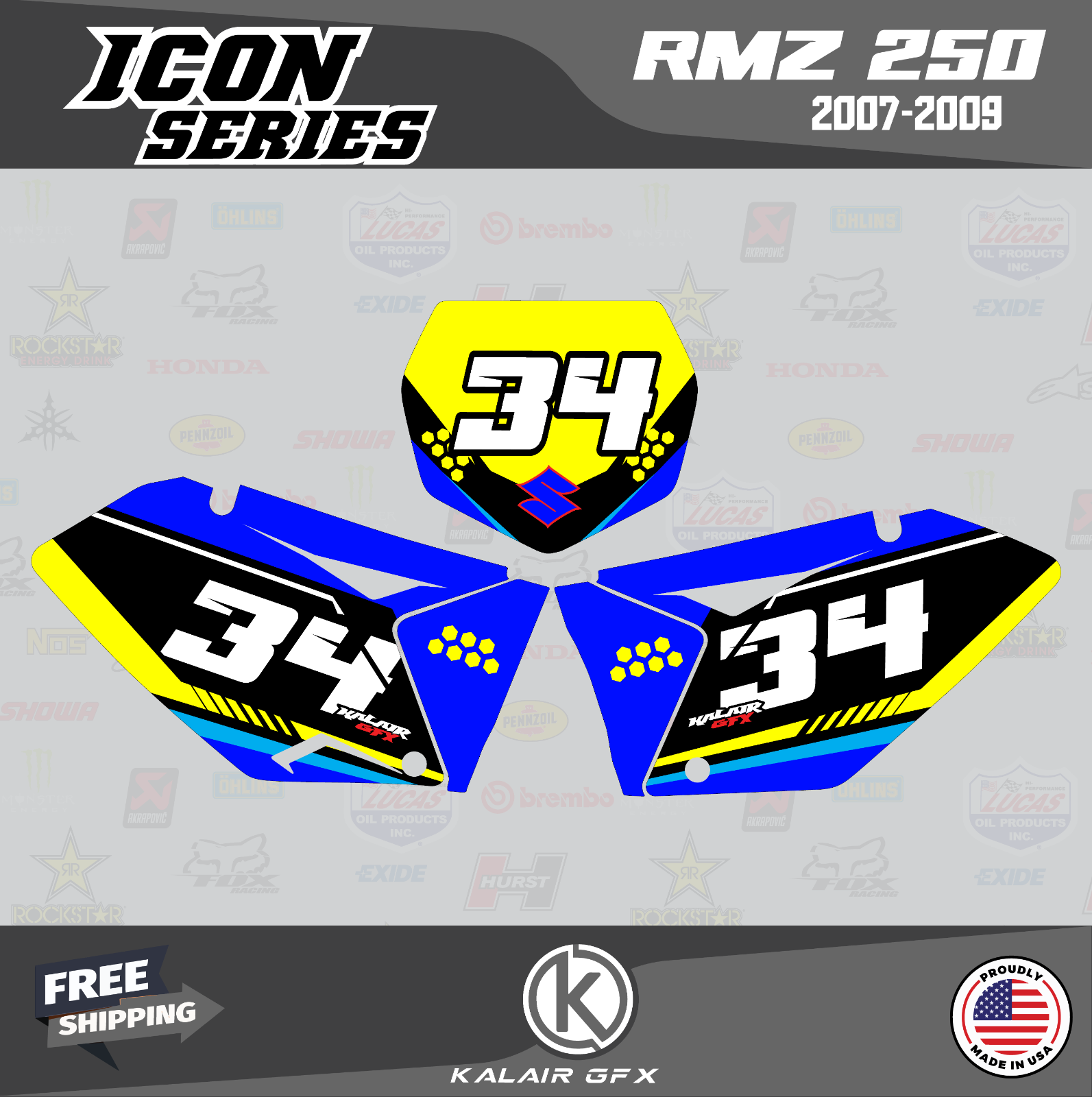 Graphics Kit for SUZUKI RMZ250 (2007-2009) RMZ 250 Icon Series - Yellow ...