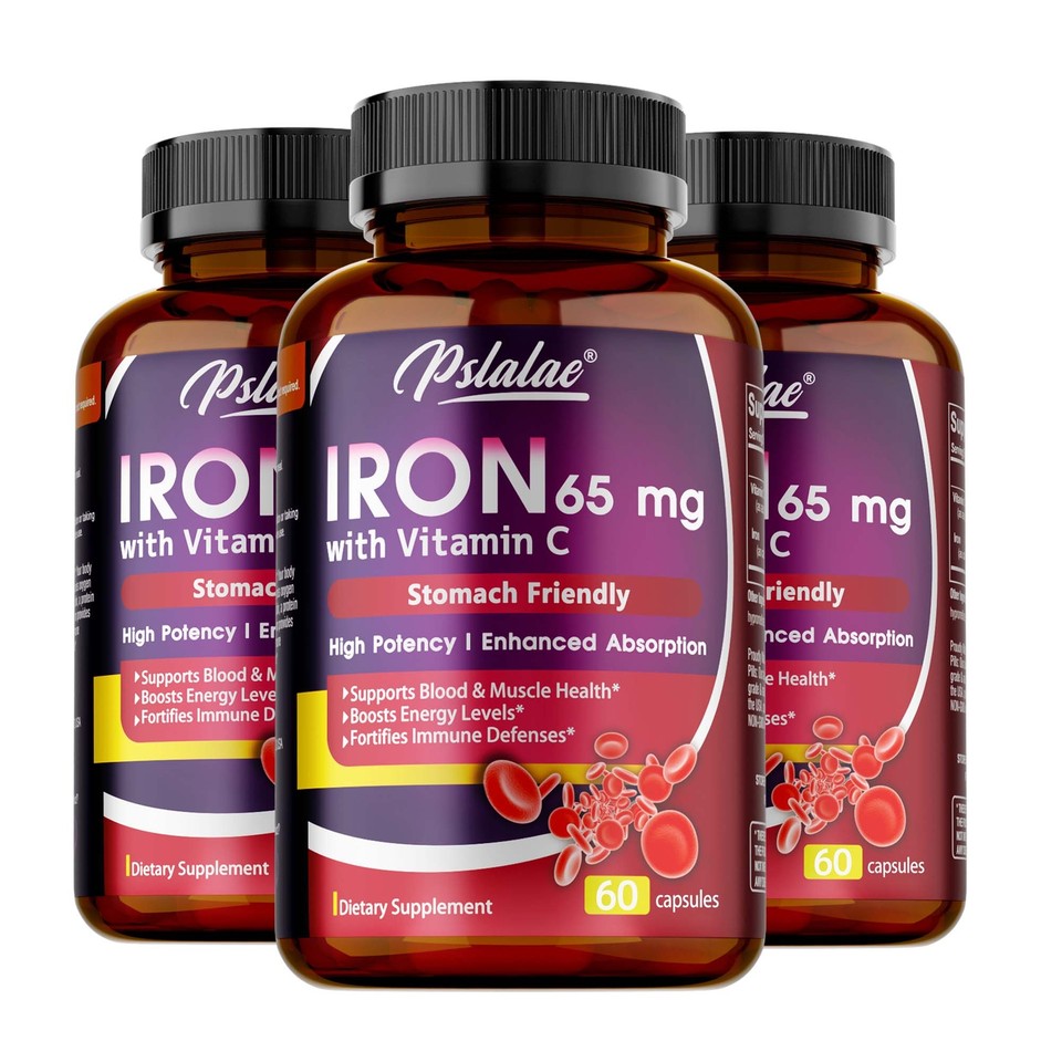Iron Supplement 65mg - with Vitamin C - Absorbs Easily Raise Hemoglobin ...