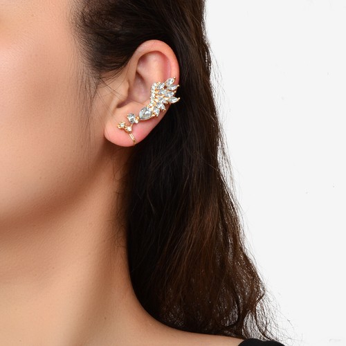 1 pc Luxury Full Rhinestone Cartilage Gold Wing Crawler Ear Cuff ...