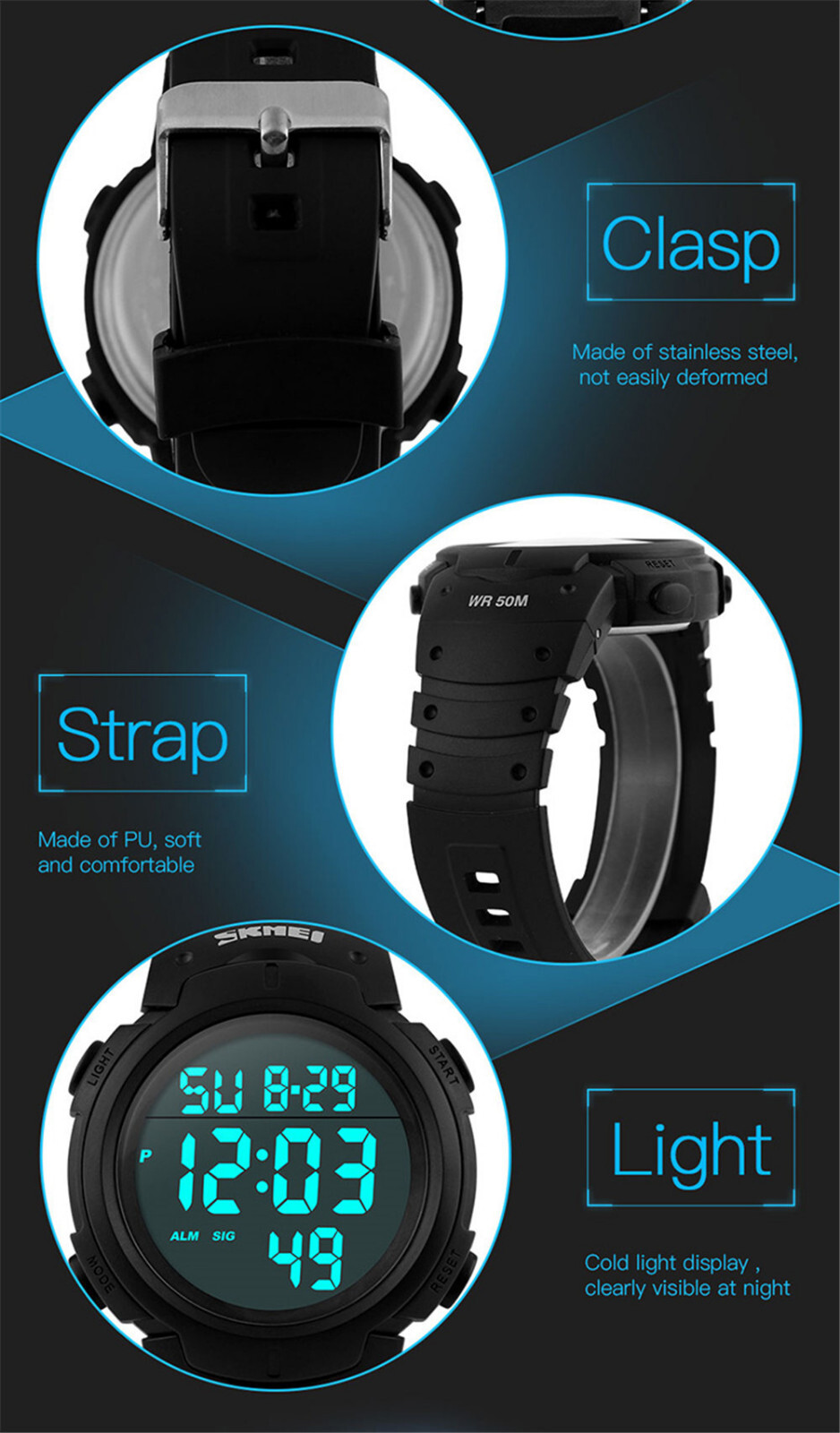 SKMEI Men Sport Watch Fashion LED Watches Students Boys Digital ...