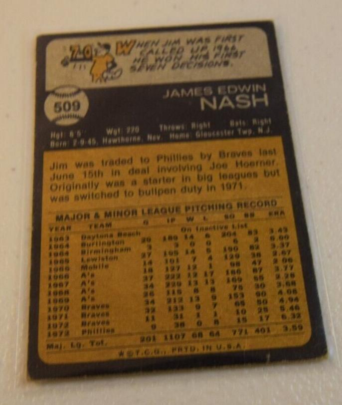 1973 Topps Philadelphia Phillies Baseball Card #509 Jim Nash | eBay