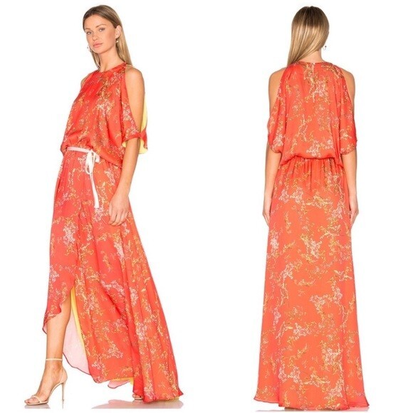 ALEXIS Red Cold Shoulder Angia Floral Crepe Maxi Dres… - Gem
