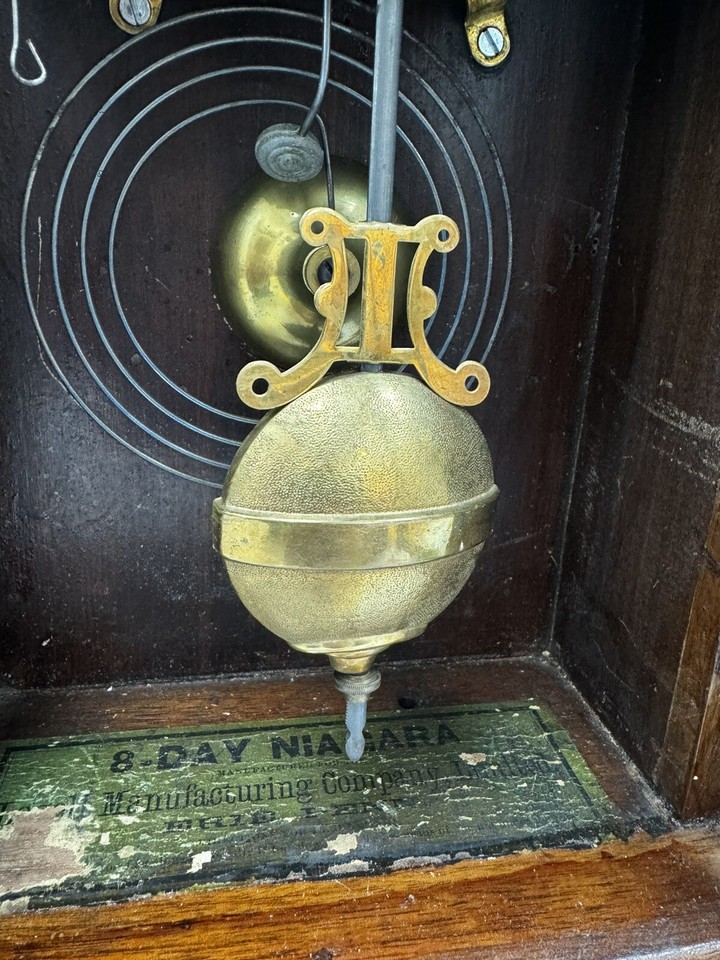 Vintage 8 Day Walnut Ingraham Parlor Clock W Hour Strike Niagara Glass ...