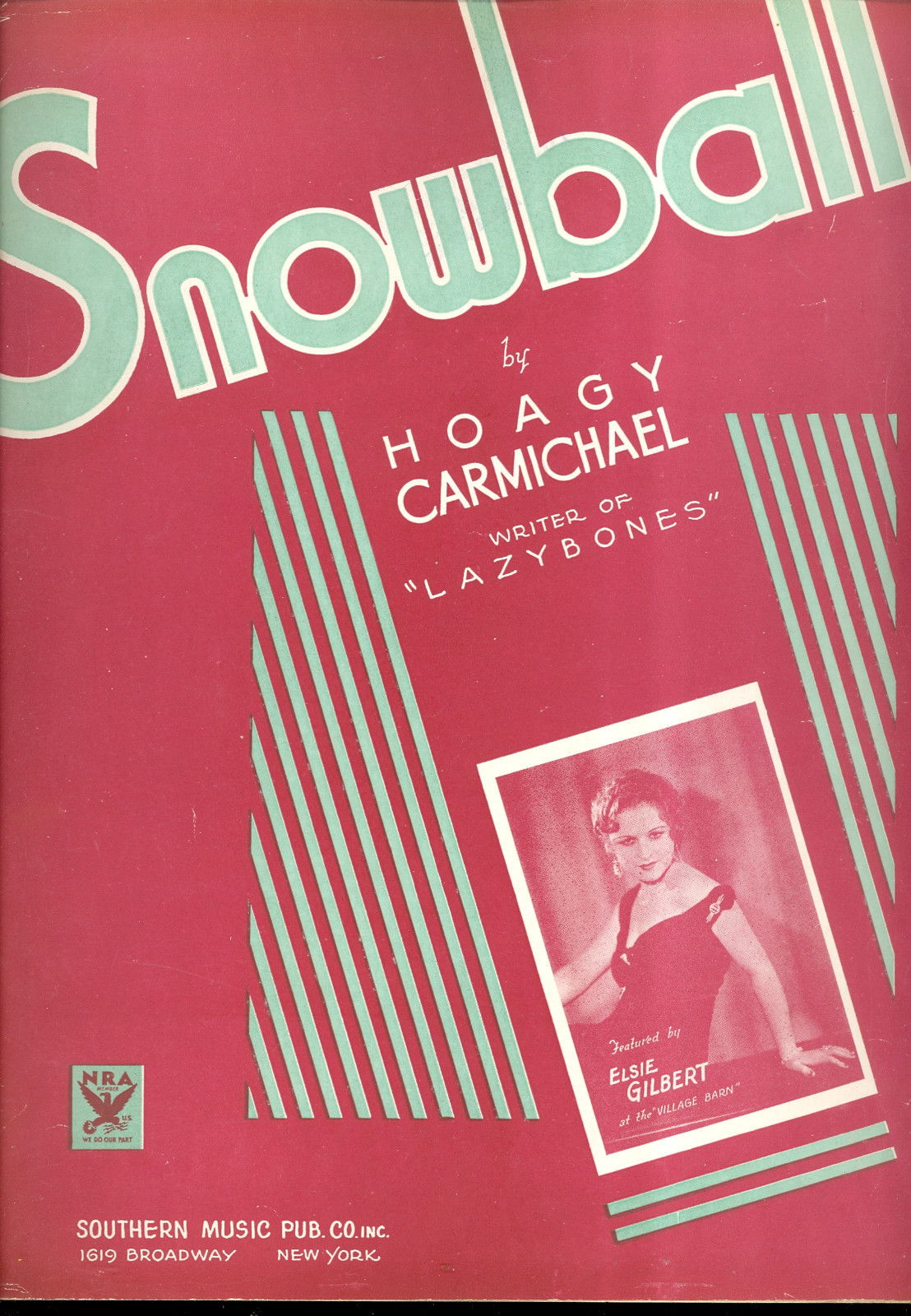 ELSIE GILBERT Sheet Music "Snowball" Hoagy Carmichael 1933 | eBay