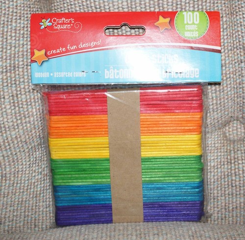 Crafter's Square Rainbow Color Craft Sticks 100-ct. Wooden Wood Fast ...