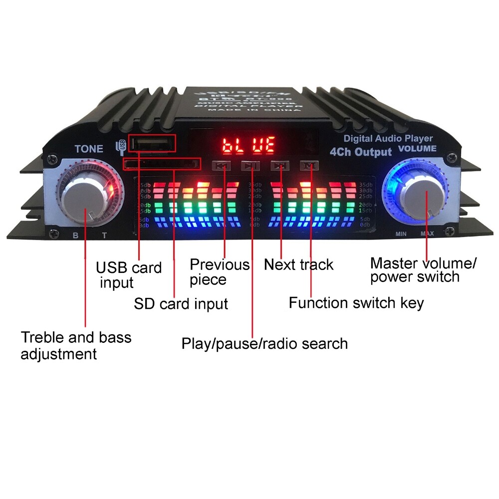 4 Channel Car Amplifier Mini HiFi Digital Stereo Audio Bass Power Amp ...