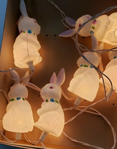 Vtg Silvestri Easter Bunny Lite Set Light String 10 Bunnies Lights Blow ...