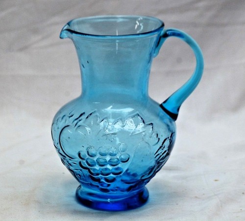 Vintage Blue Glass Pitcher Grape Pattern Designs Kitchen Decor | eBay