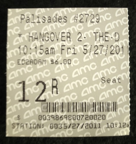 THE HANGOVER 2 2011 Movie TICKET STUB Opening Weekend Near Mint ...