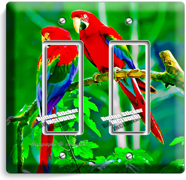 TROPICAL MACAW PARROTS LOVE BIRDS 2 GANG GFCI LIGHT SWITCH WALL PLATE ...