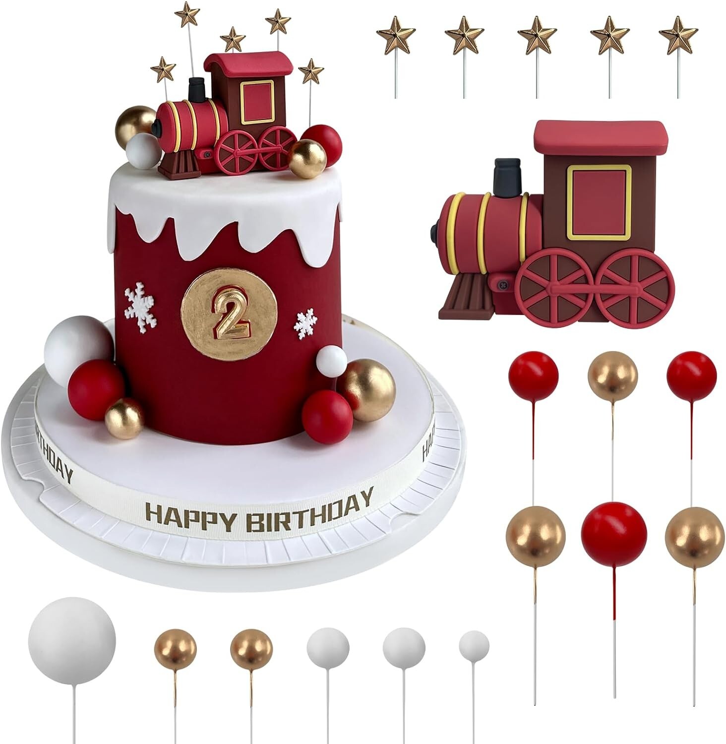 18PCS Train Cake Toppers Balls Cake Decorations with Star Cake Toppers ...