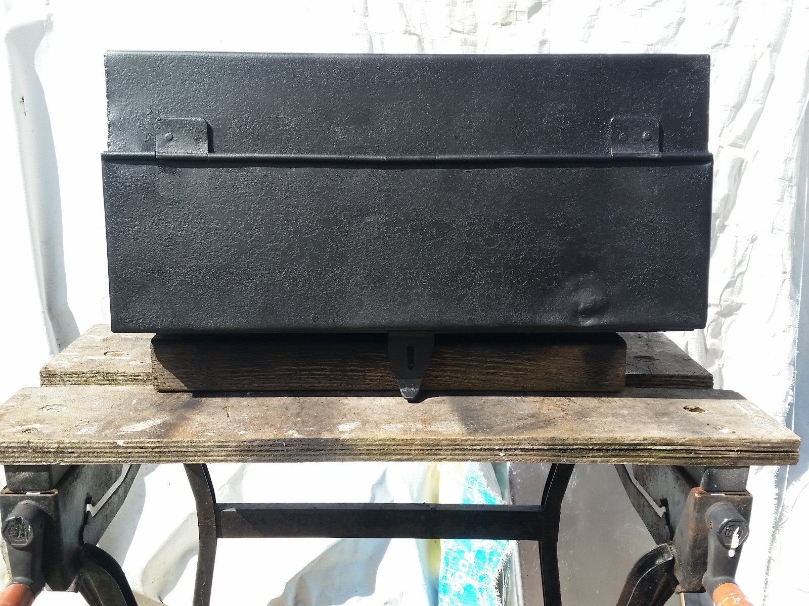 Vintage Steel Chest Strong Box with minor dents and blemishes to paint ...