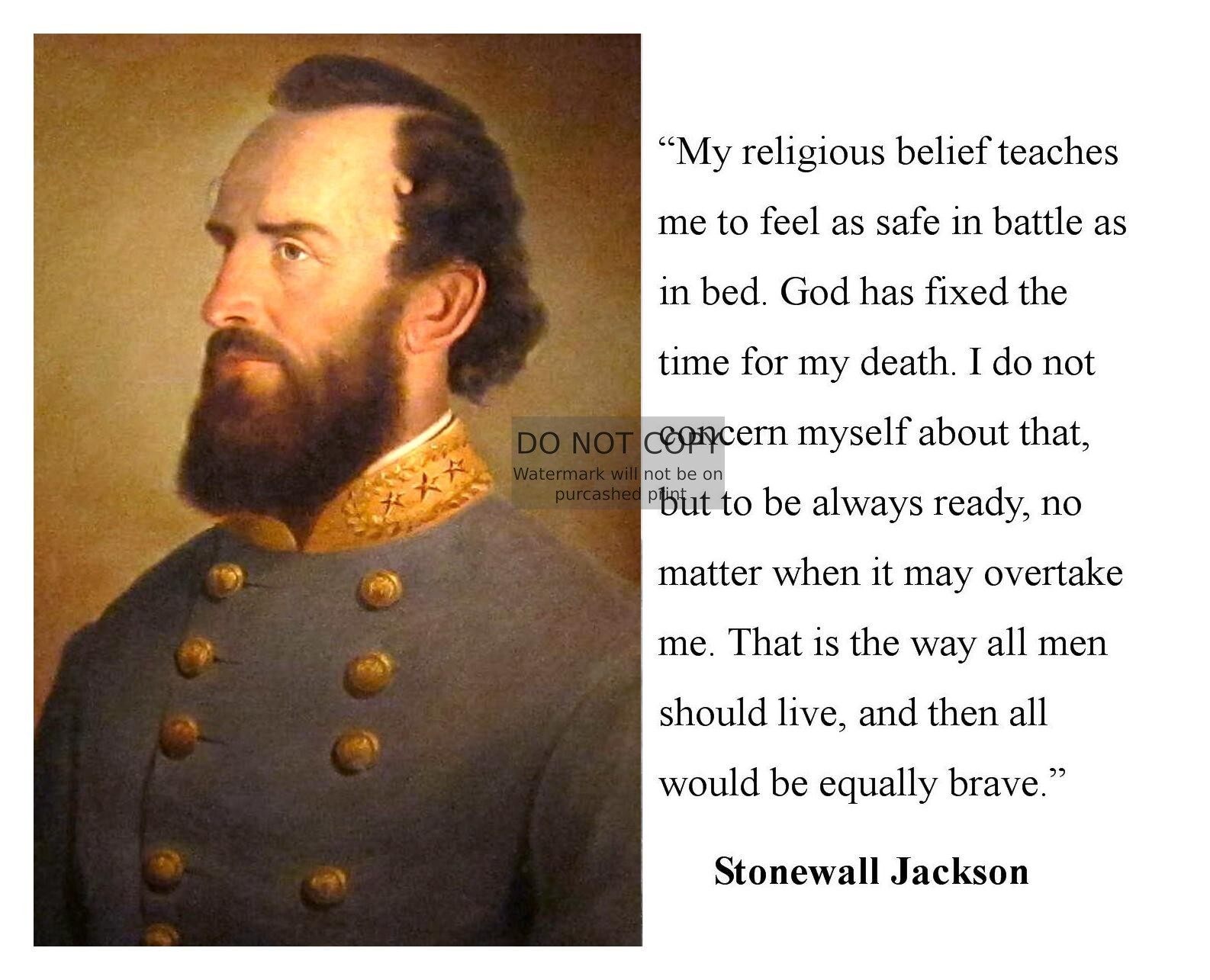 STONEWALL JACKSON CIVIL WAR GENERAL "RELIGOUS BELIEF" QUOTE 8X10 ...