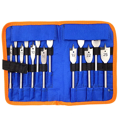 Flat Wood Drill Bit Set 13pc Machine Spade Drills in Wallet 6mm to 25mm ...