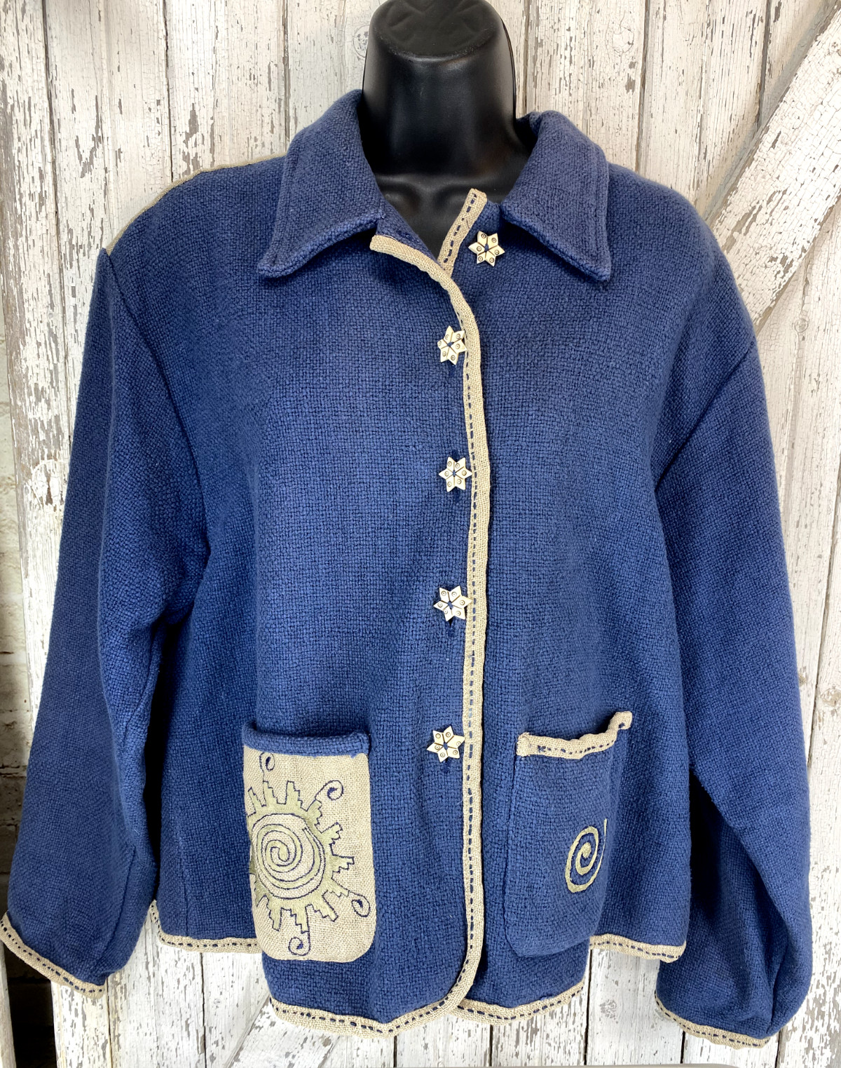 Flashback Blue Artsy Crop Boxy Tapestry Jacket Size M… - Gem