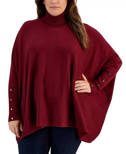 Jm Collection Women's Solid-Color Poncho Turtleneck Sweater Dark Rust ...