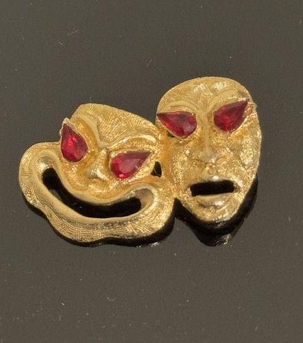 Vintage Smiling Tragedy Comedy Mask Brooch Red Rhinestone Eyes Coro? | eBay