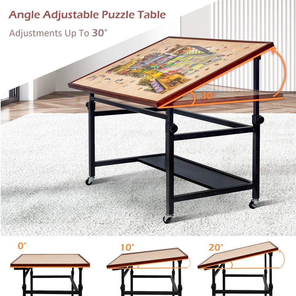 Jigsaw Puzzle Table with Cover, Angle & Height Adjustable Puzzle Board ...