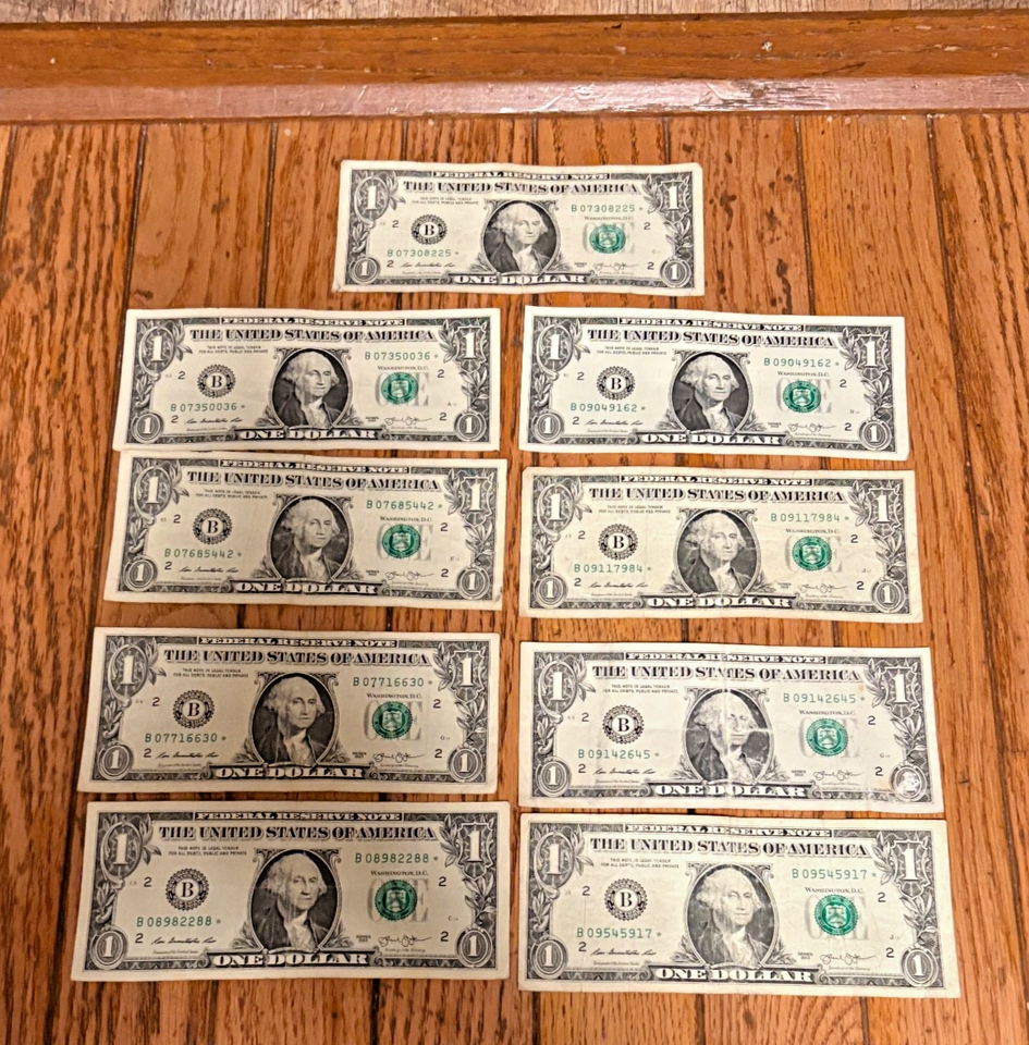2013 $1 Dollar Star Note B DC Duplicate Serial Number Error Lot Of 9 ...
