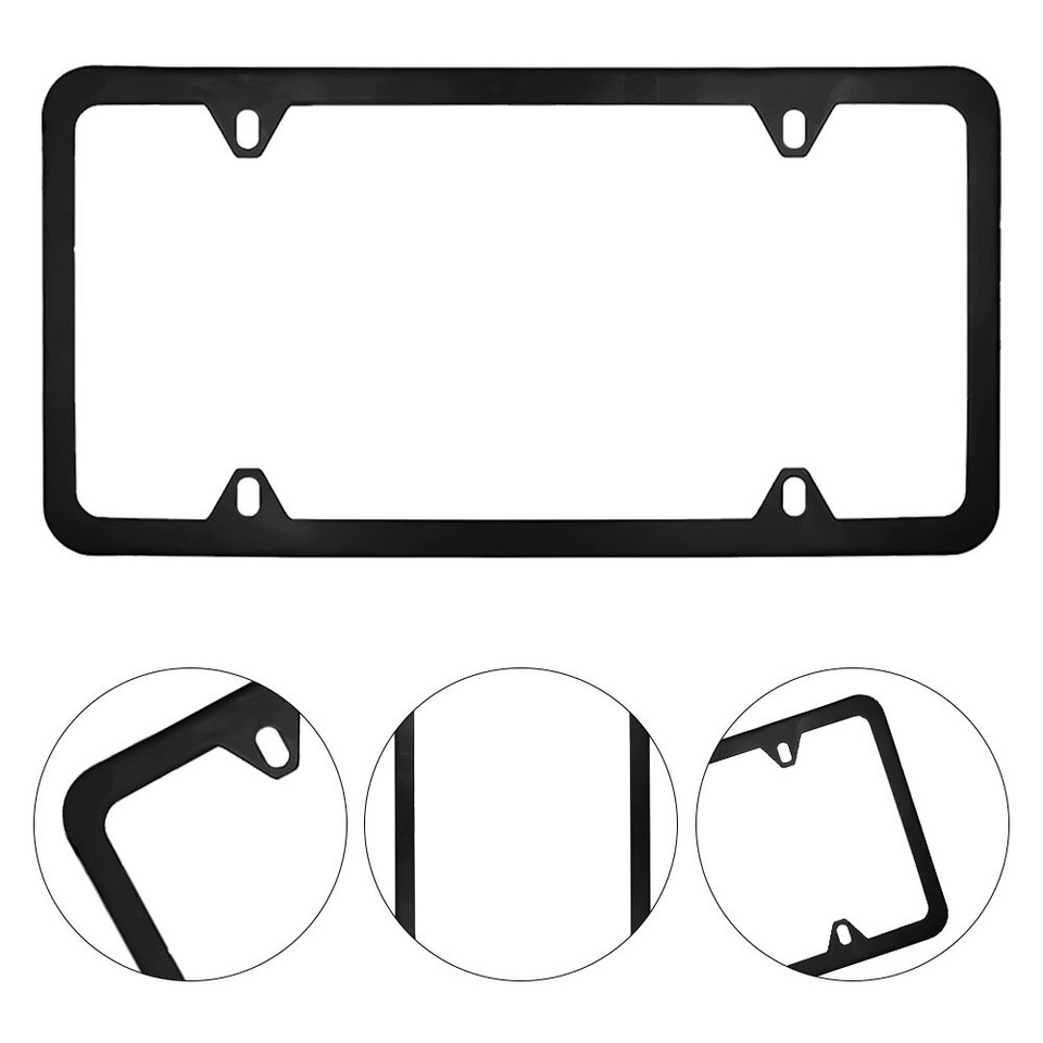 2Pcs Black Stainless Steel Metal License Plate Frame Tag Cover With ...