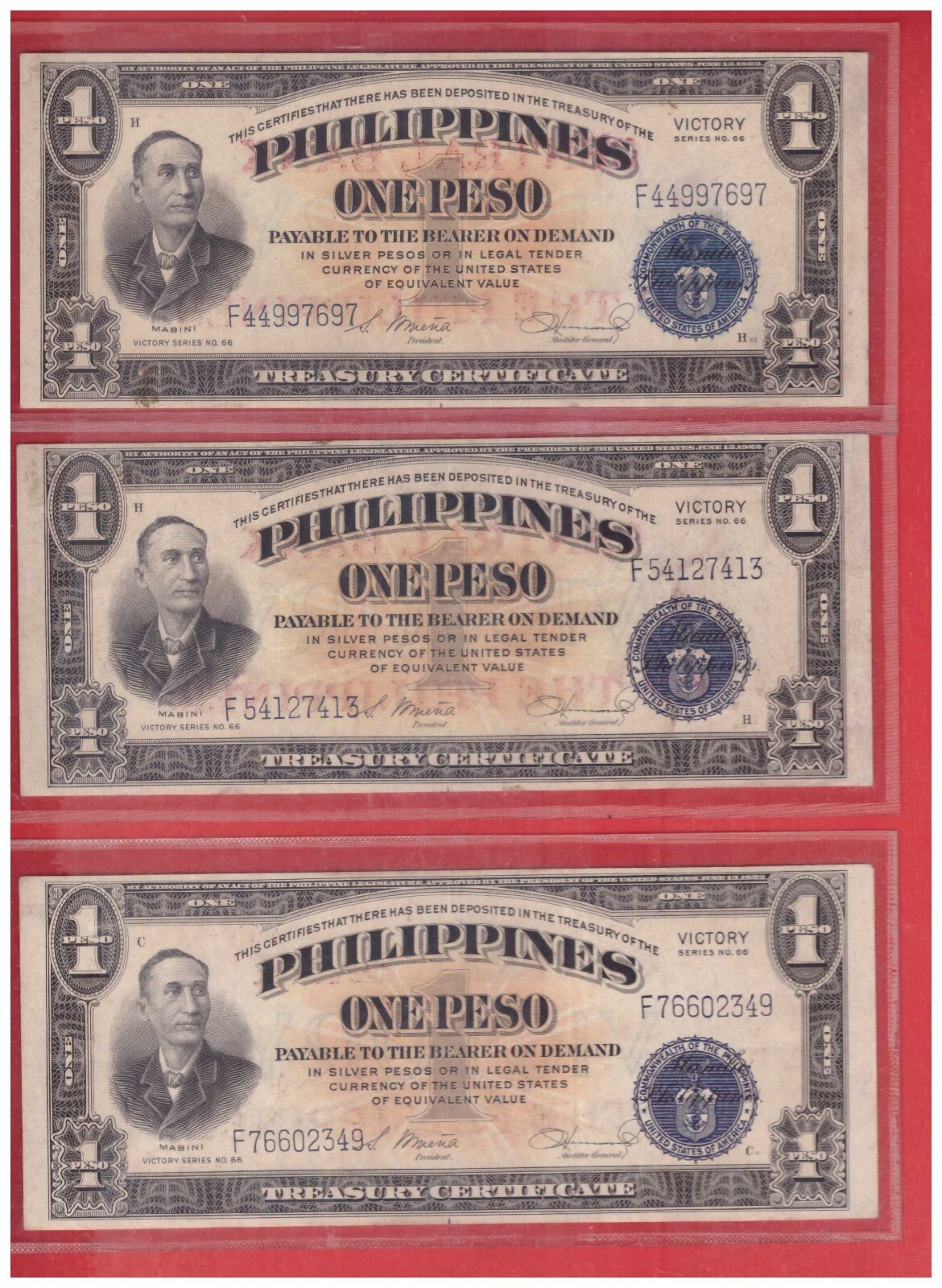 1949 PHILIPPINES 1 Peso Victory Series 66 Osmena-Hernandez, Central ...