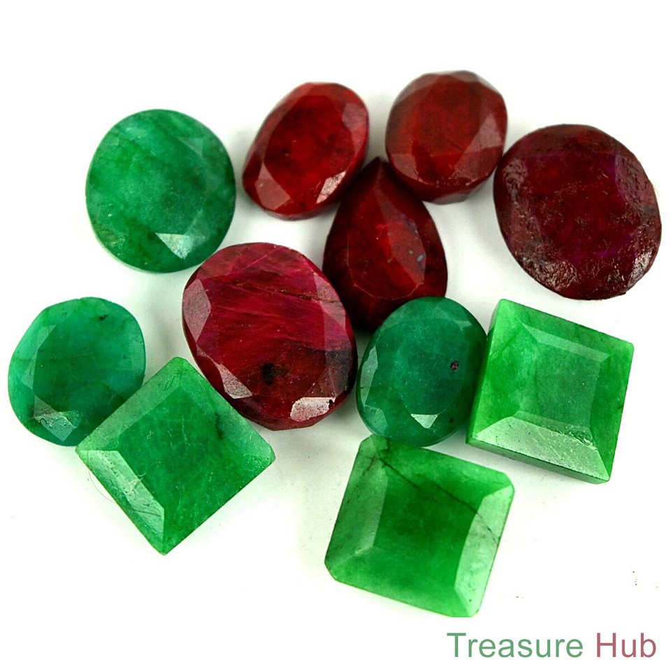 Natural Ruby & Emerald Mix Faceted Cut Loose Gemstone Wholesale Lot 80 ...