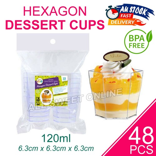 48pcs Plastic Hexagon Dessert Cups Reusable Mousse Jelly Fruit Party ...