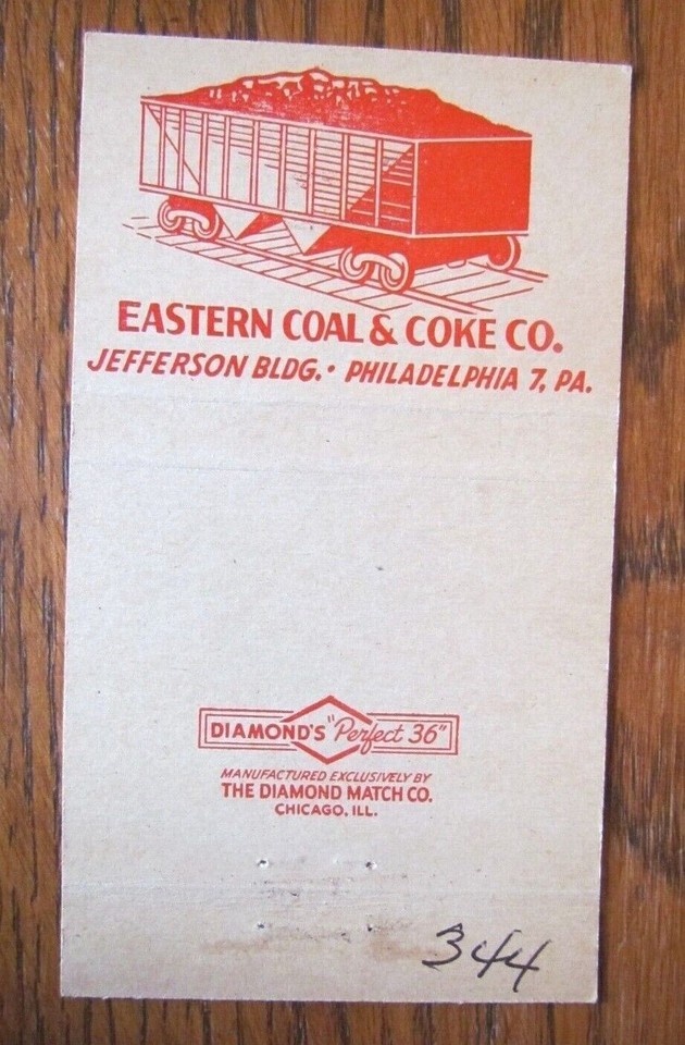 PERFECT 36 MATCHBOOK COVER: EASTERN COAL & COKE (PHILADELPHIA, PA) 1948 ...