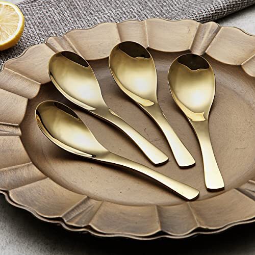 Gold Soup Spoons 4 Pieces Stainless Steel Titanium Plating Thick Heavy ...