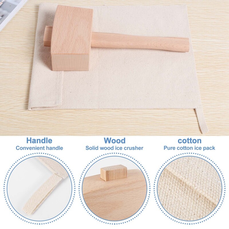 Pack of 2 Bags and 1 Piece Ice Mallet Set-Reusable Canvas Crushed Ice ...