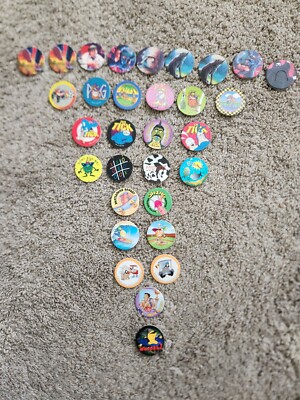 Lot of 31 Pogs Goosebumps, Goldfish, Cheez Doodles, Ziploc, Life ...