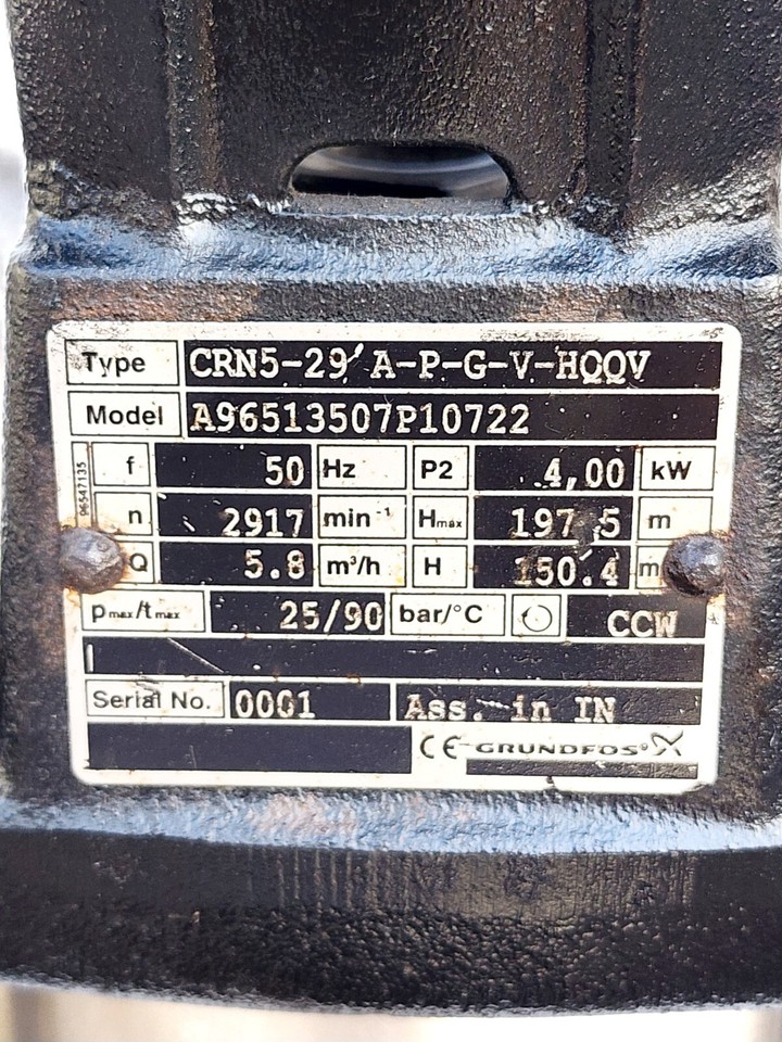 GRUNDFOS CRN5-29 A-P-G-V-HQQV Vertical multistage centrifugal pump ...