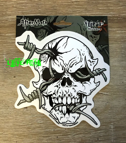 BARB WIRE SKULL STICKER DECAL biker, motorcycle tank art, tattoo flash ...