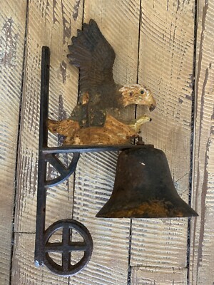 Vintage Wall Mount Cast Iron Bell With Eagle And American Flag | eBay