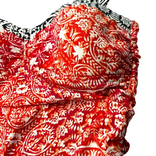 TOMMY BAHAMA Women's XS Red Floral Boho Tankini Shirred Bandeau Halter ...