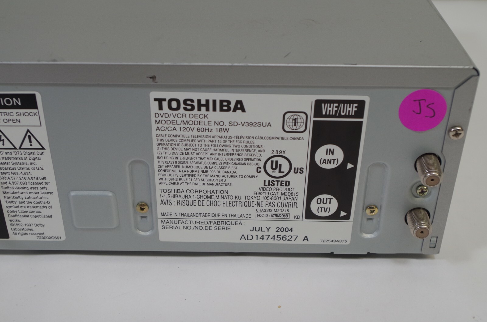 Toshiba DVD VCR Combo Player Model SD-V392SUA Tested No Remote | eBay