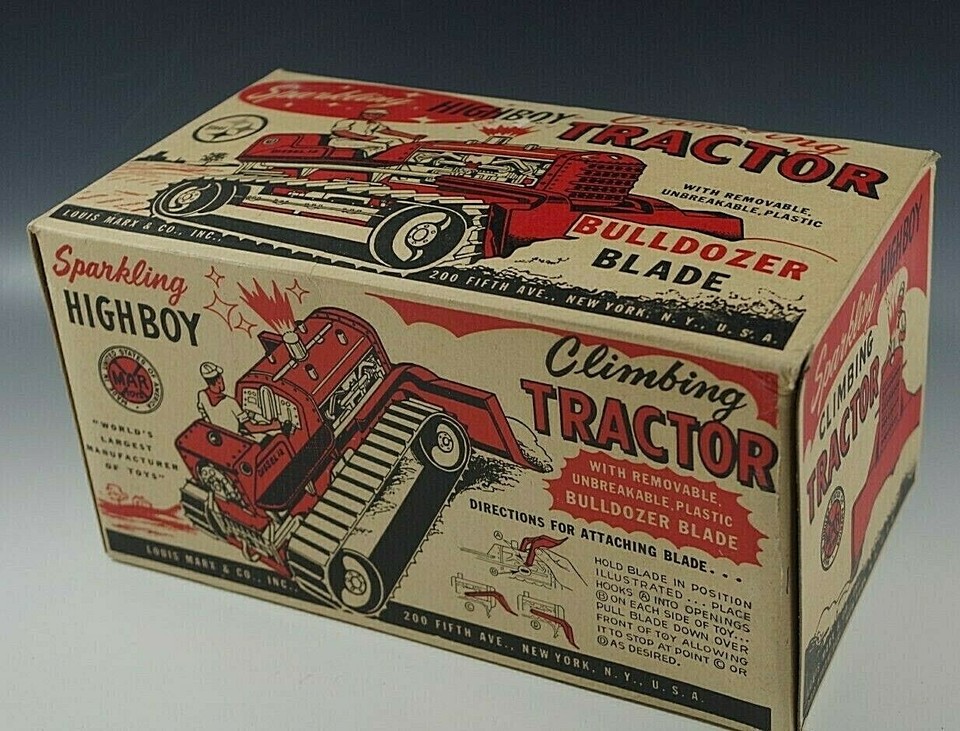 MARX 1950s CLIMBING TRACTOR SPARKLING TRACTOR BLADE HIGHBOY WINDUP TOY ...