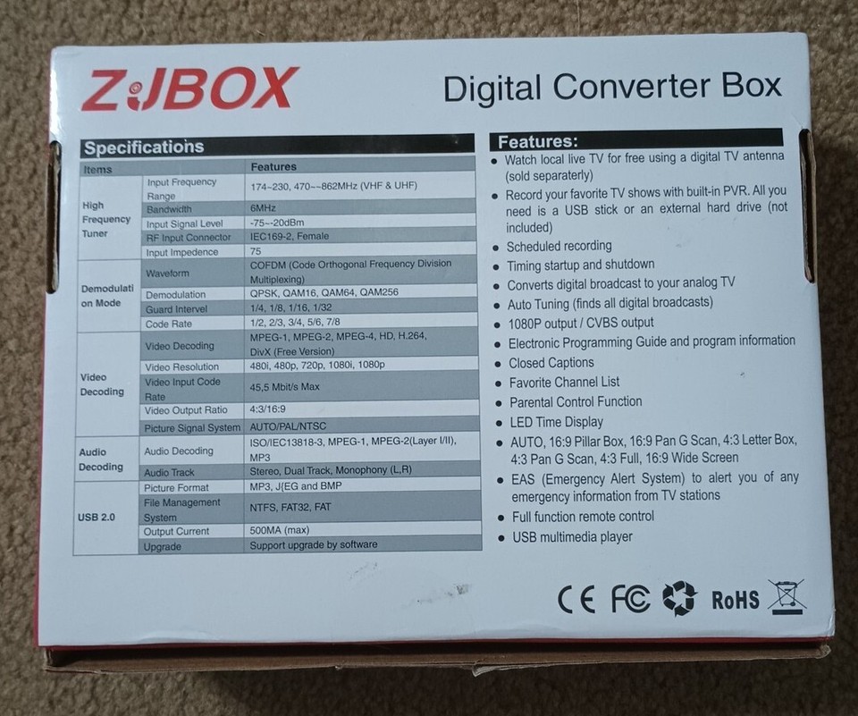 HDTV Digital Antenna Box Recorder HDMI 1080HD Media USB Receiver ...