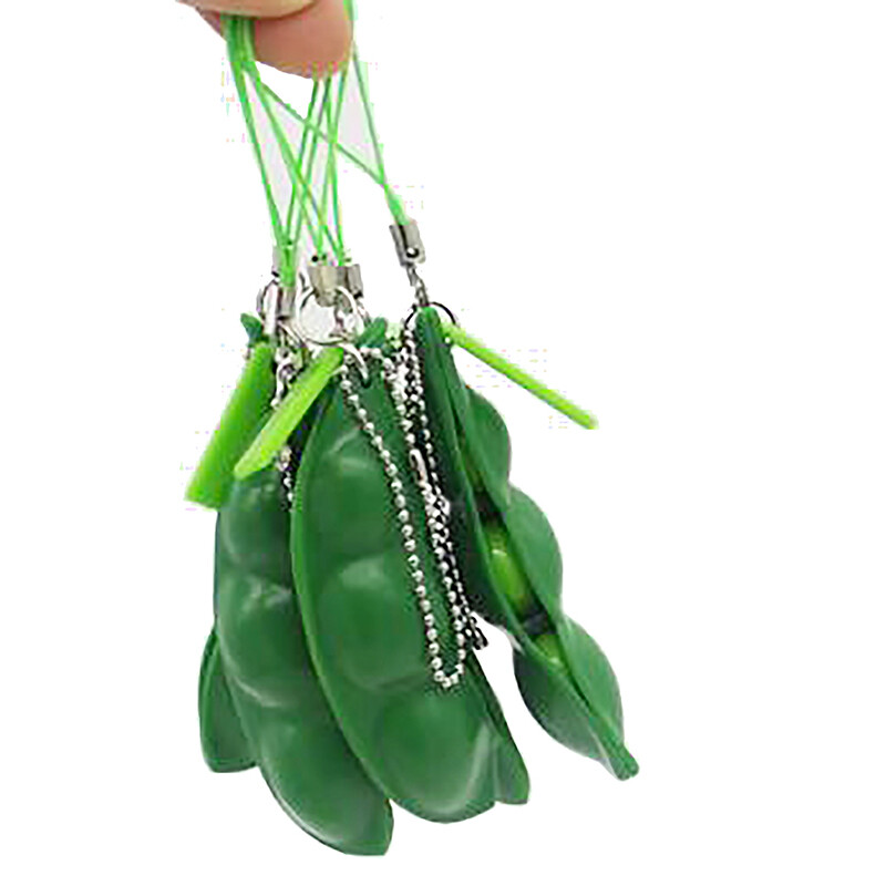 Squeeze Peas Bean Keychain Anti Stress Toy Decompression Rubber ...