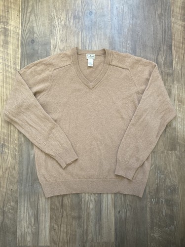 LL Bean V-Neck Sweater Mens Size Large Regular Light Brown 100% Lambs ...