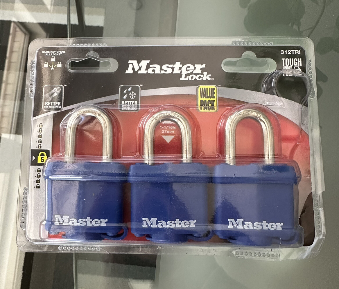 Master Lock 3 Pack Blue All Weather Key Alike Padlocks - 312TRI 1-1 ...