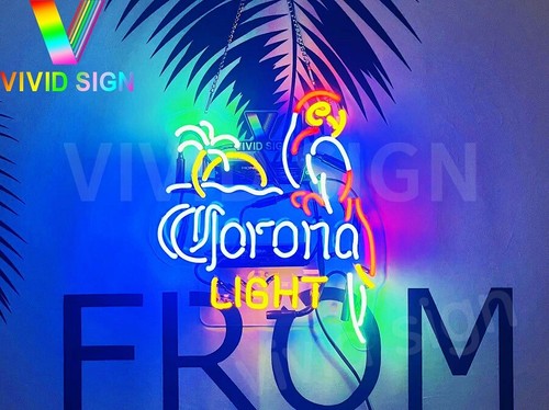 Corona Light Parrot With Palm Tree Acrylic 20"x16" Neon Sign With ...